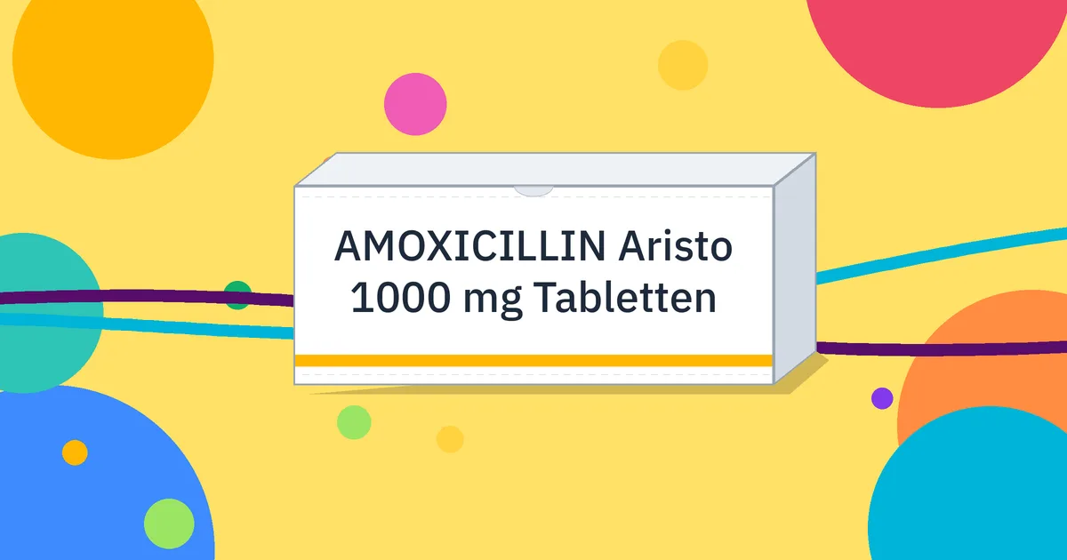 Symbolbild: Packung mit der Aufschrift AMOXICILLIN Aristo 1000 mg Tabletten (PZN 17302662) – Verfügbarkeit und Bezug in Apotheken in Frankfurt am Main