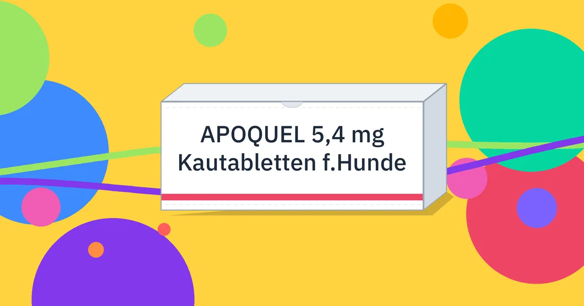 Symbolbild: Packung mit der Aufschrift APOQUEL 5,4 mg Kautabletten f.Hunde (PZN 18228494) – Verfügbarkeit und Bezug in Apotheken in Frankfurt am Main