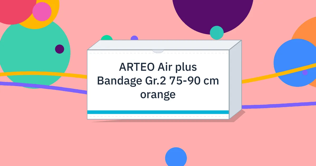 Symbolbild: Packung mit der Aufschrift ARTEO Air plus Bandage Gr.2 75-90 cm orange (PZN 12495053) – Verfügbarkeit und Bezug in Apotheken in Frankfurt am Main