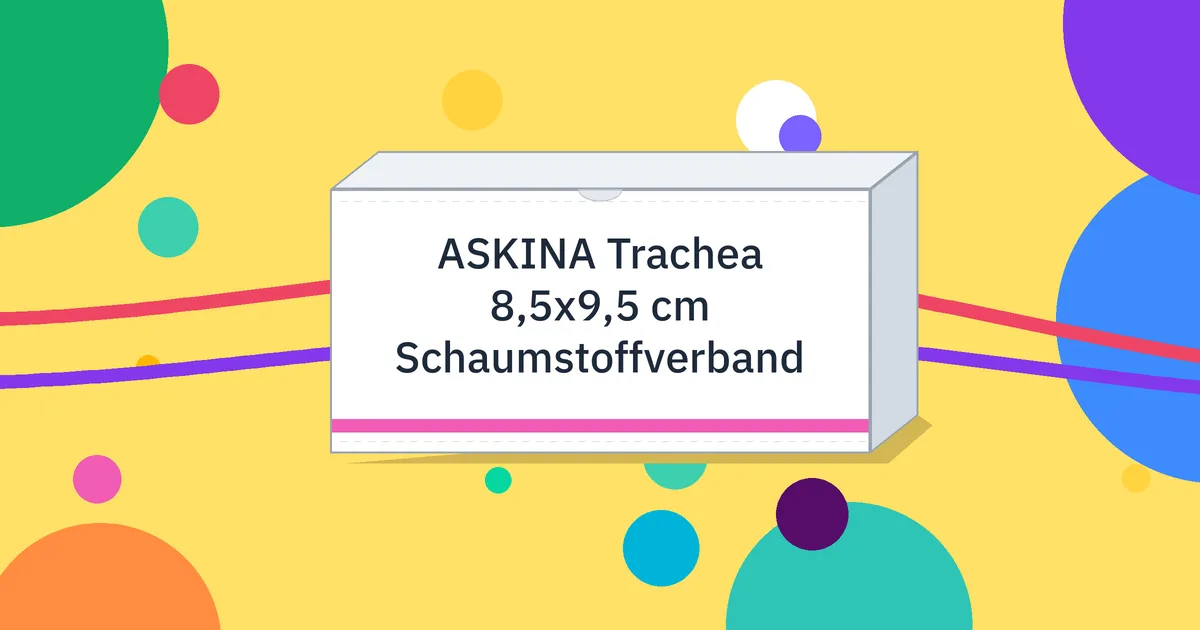 Symbolbild: Packung mit der Aufschrift ASKINA Trachea 8,5x9,5 cm Schaumstoffverband (PZN 12736338) – Verfügbarkeit und Bezug in Apotheken in Frankfurt am Main