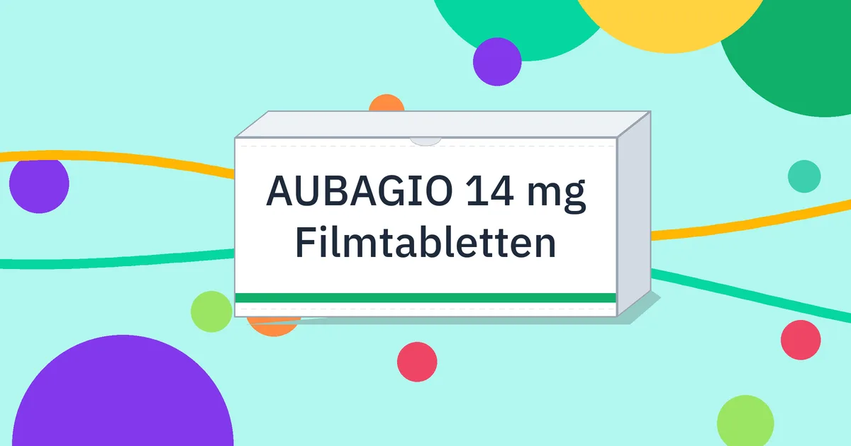 Symbolbild: Packung mit der Aufschrift AUBAGIO 14 mg Filmtabletten (PZN 12453971) – Verfügbarkeit und Bezug in Apotheken in Frankfurt am Main