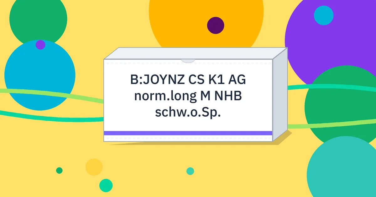 Symbolbild: Packung mit der Aufschrift B:JOYNZ CS K1 AG norm.long M NHB schw.o.Sp. (PZN 20531113) – Verfügbarkeit und Bezug in Apotheken in Frankfurt am Main