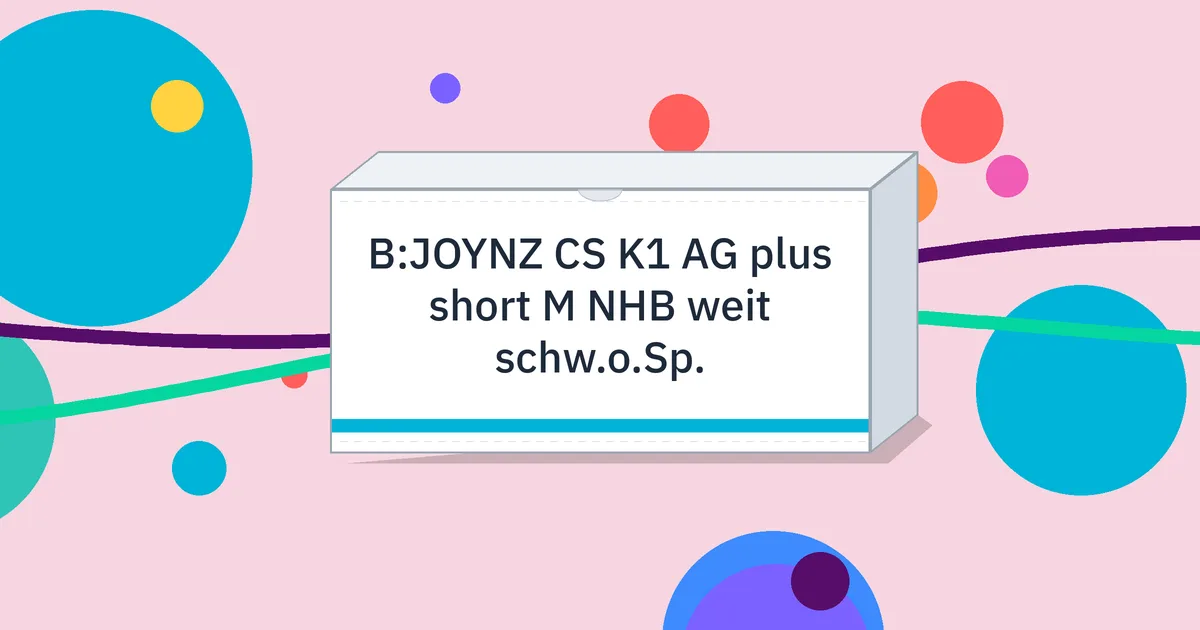 Symbolbild: Packung mit der Aufschrift B:JOYNZ CS K1 AG plus short M NHB weit schw.o.Sp. (PZN 20535909) – Verfügbarkeit und Bezug in Apotheken in Frankfurt am Main