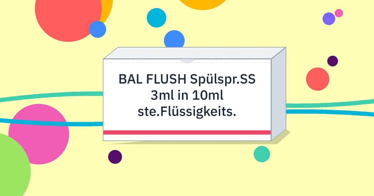 Symbolbild: Packung mit der Aufschrift BAL FLUSH Spülspr.SS 3ml in 10ml ste.Flüssigkeits. (PZN 19061257) – Verfügbarkeit und Bezug in Apotheken in Frankfurt am Main