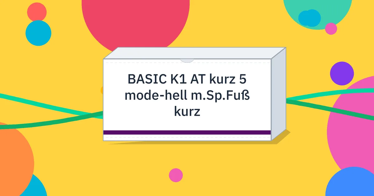 Symbolbild: Packung mit der Aufschrift BASIC K1 AT kurz 5 mode-hell m.Sp.Fuß kurz (PZN 20263084) – Verfügbarkeit und Bezug in Apotheken in Frankfurt am Main