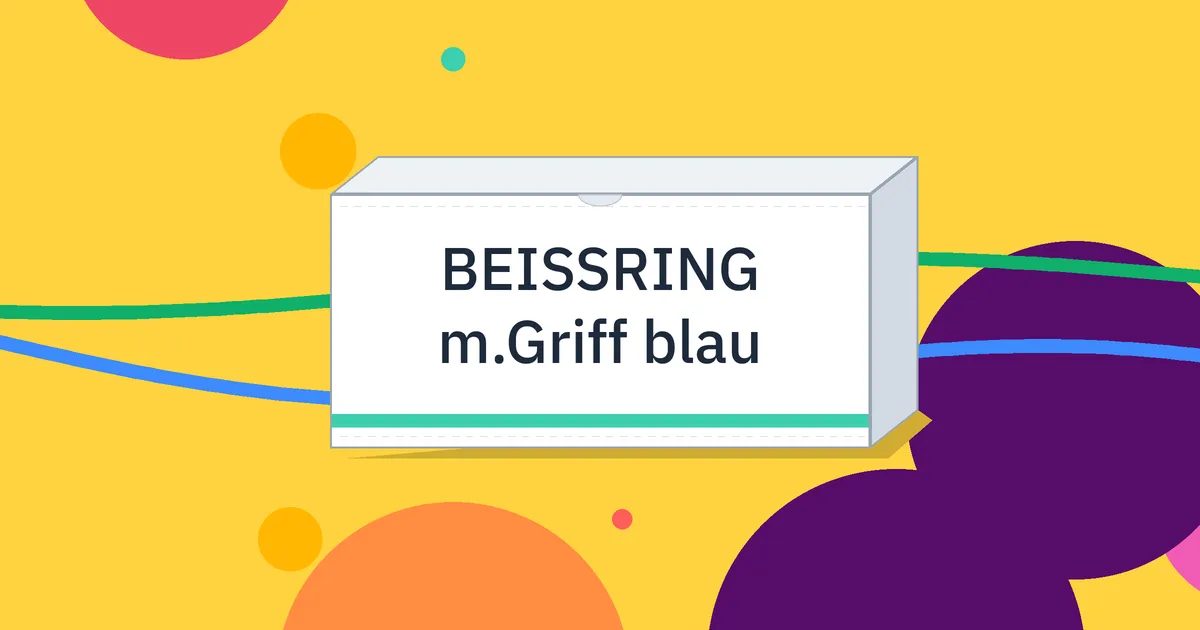 Symbolbild: Packung mit der Aufschrift BEISSRING m.Griff blau (PZN 01961262) – Verfügbarkeit und Bezug in Apotheken in Frankfurt am Main