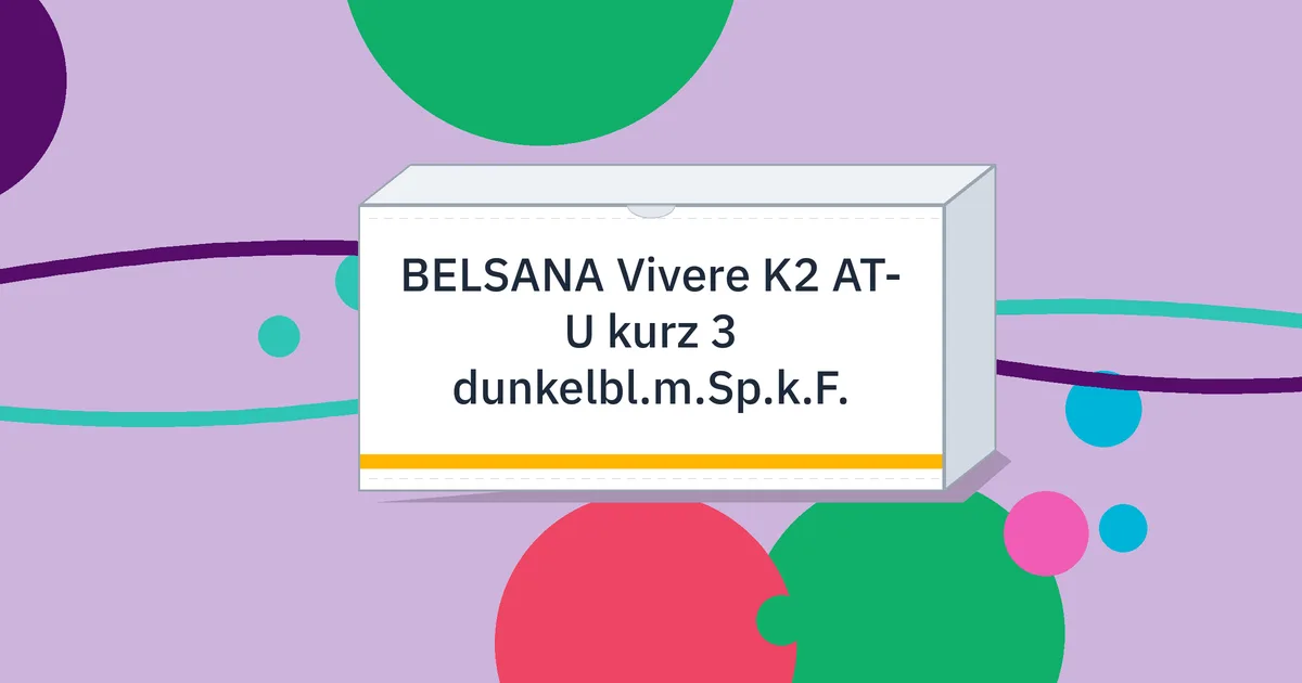 Symbolbild: Packung mit der Aufschrift BELSANA Vivere K2 AT-U kurz 3 dunkelbl.m.Sp.k.F. (PZN 12186961) – Verfügbarkeit und Bezug in Apotheken in Frankfurt am Main