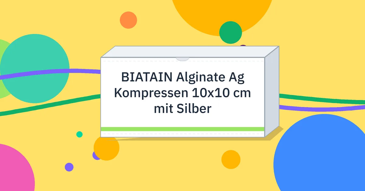 Symbolbild: Packung mit der Aufschrift BIATAIN Alginate Ag Kompressen 10x10 cm mit Silber (PZN 20139510) – Verfügbarkeit und Bezug in Apotheken in Frankfurt am Main