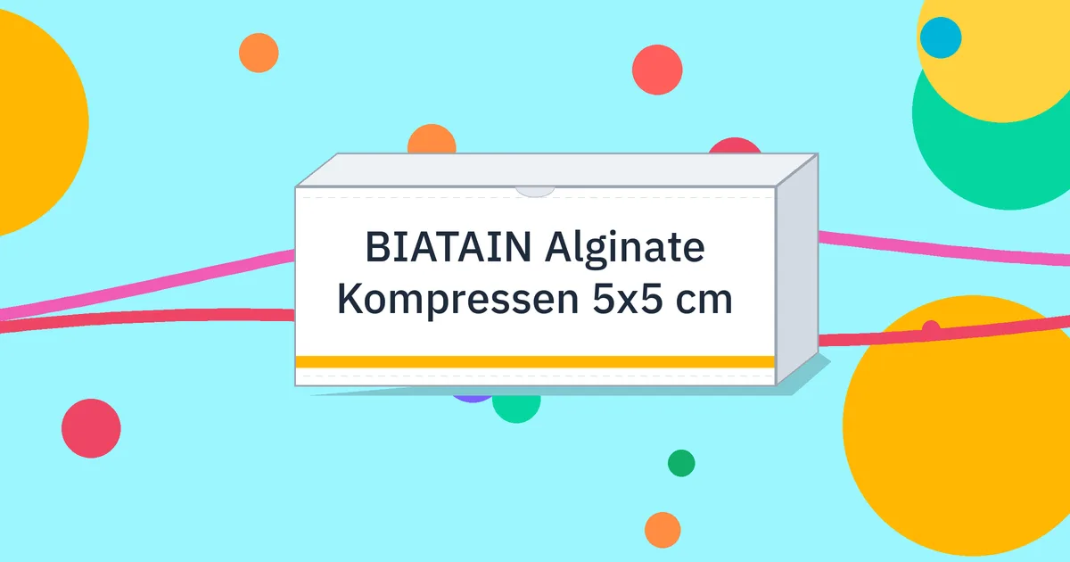 Symbolbild: Packung mit der Aufschrift BIATAIN Alginate Kompressen 5x5 cm (PZN 11381436) – Verfügbarkeit und Bezug in Apotheken in Frankfurt am Main