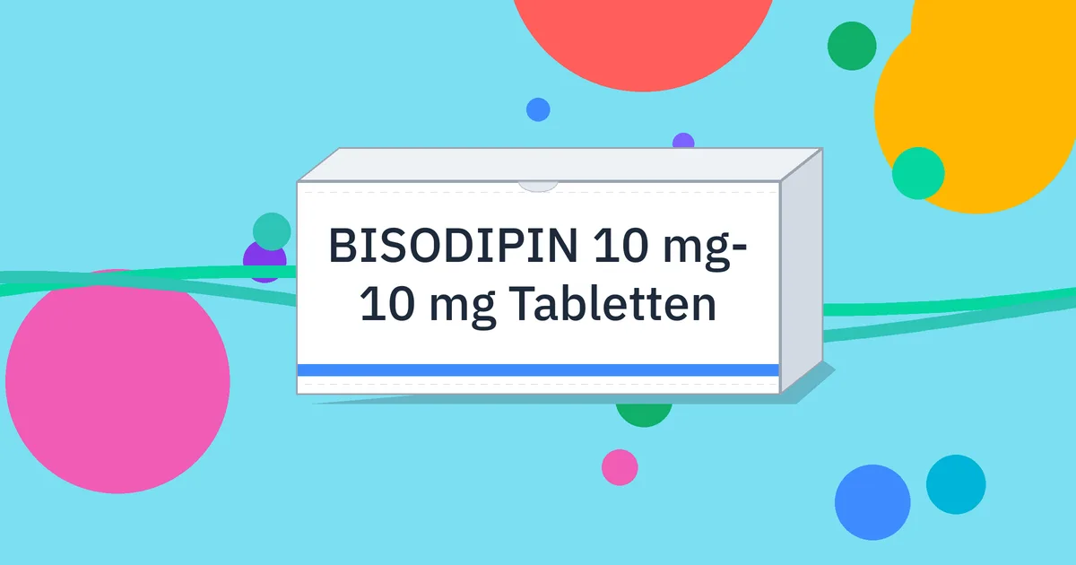 Symbolbild: Packung mit der Aufschrift BISODIPIN 10 mg-10 mg Tabletten (PZN 12020893) – Verfügbarkeit und Bezug in Apotheken in Frankfurt am Main