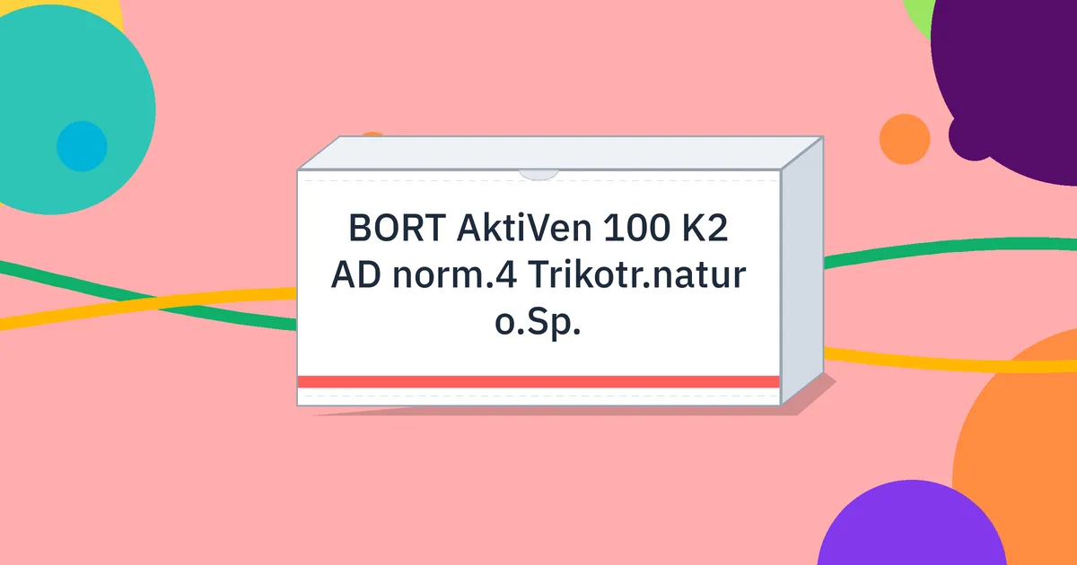 Symbolbild: Packung mit der Aufschrift BORT AktiVen 100 K2 AD norm.4 Trikotr.natur o.Sp. (PZN 13726313) – Verfügbarkeit und Bezug in Apotheken in Frankfurt am Main