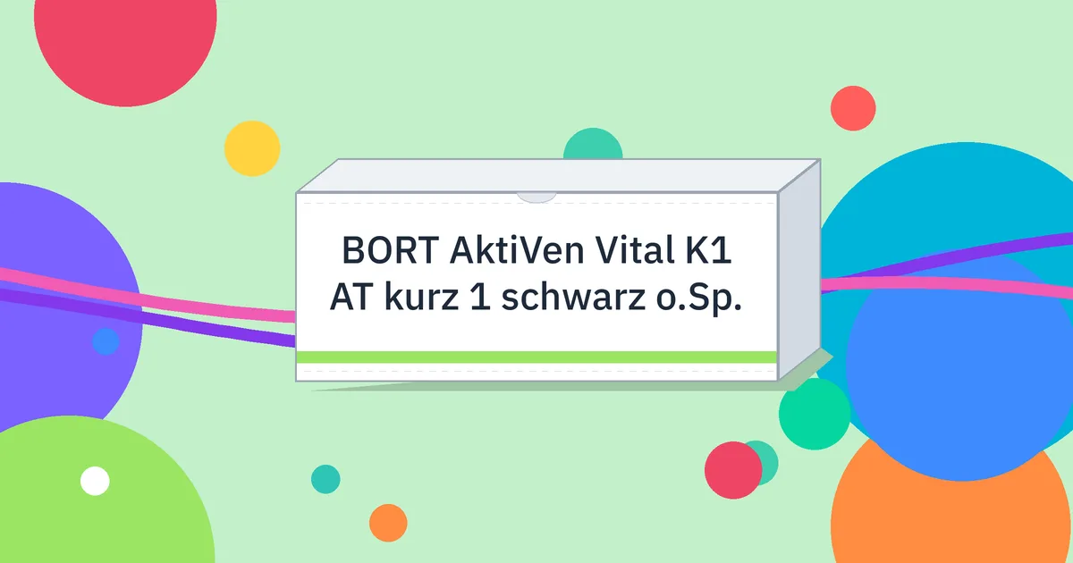 Symbolbild: Packung mit der Aufschrift BORT AktiVen Vital K1 AT kurz 1 schwarz o.Sp. (PZN 13739735) – Verfügbarkeit und Bezug in Apotheken in Frankfurt am Main