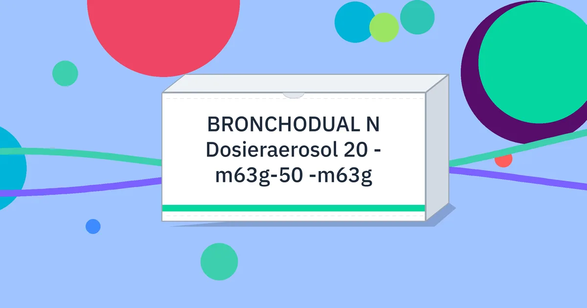 Symbolbild: Packung mit der Aufschrift BRONCHODUAL N Dosieraerosol 20 -m63g-50 -m63g (PZN 16762516) – Verfügbarkeit und Bezug in Apotheken in Frankfurt am Main