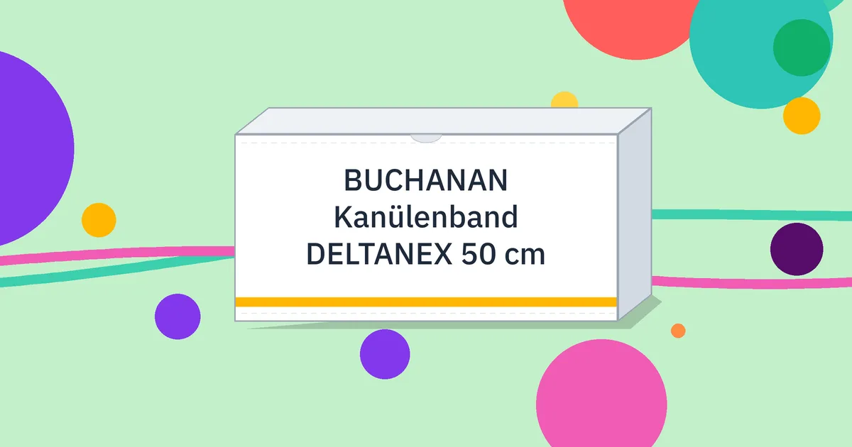 Symbolbild: Packung mit der Aufschrift BUCHANAN Kanülenband DELTANEX 50 cm (PZN 17382075) – Verfügbarkeit und Bezug in Apotheken in Frankfurt am Main