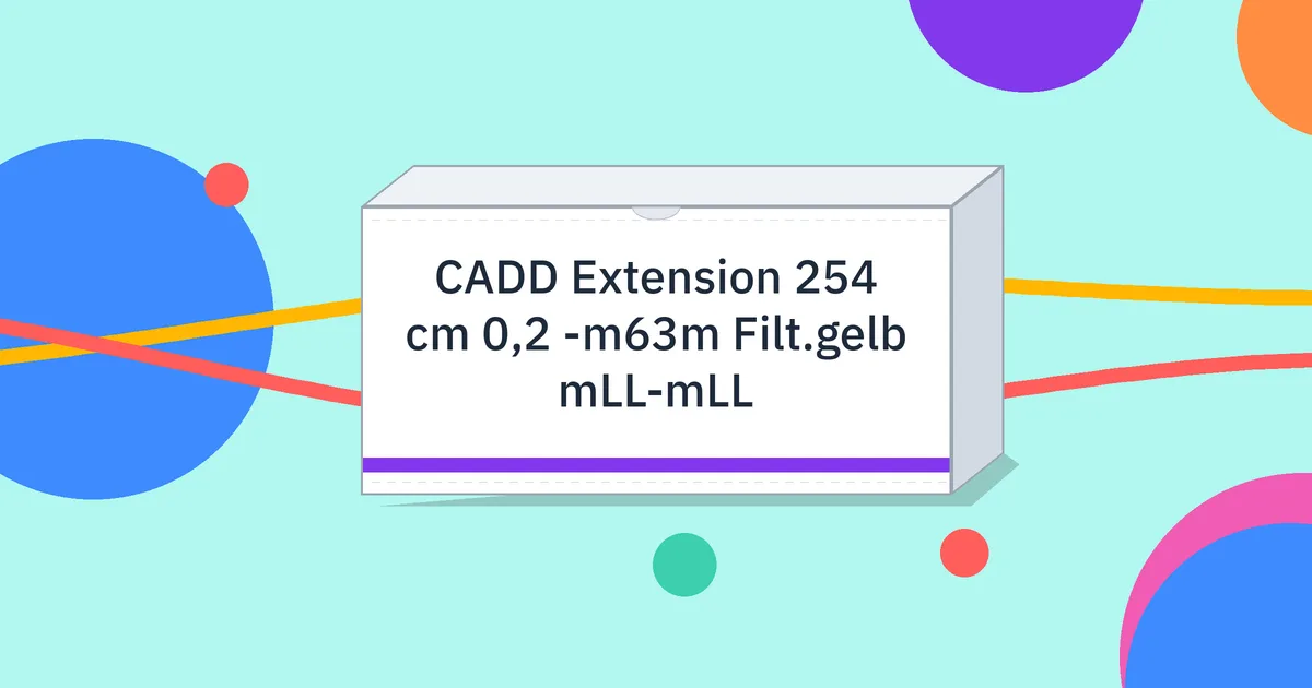 Symbolbild: Packung mit der Aufschrift CADD Extension 254 cm 0,2 -m63m Filt.gelb mLL-mLL (PZN 16786008) – Verfügbarkeit und Bezug in Apotheken in Frankfurt am Main