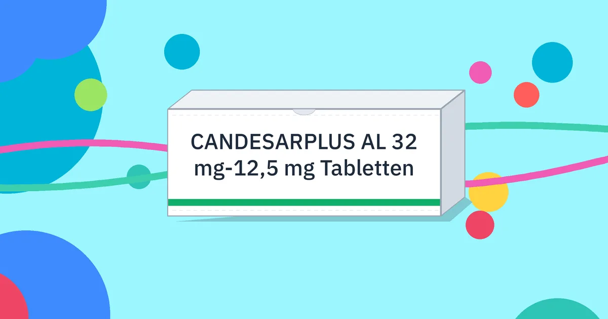 Symbolbild: Packung mit der Aufschrift CANDESARPLUS AL 32 mg-12,5 mg Tabletten (PZN 18098502) – Verfügbarkeit und Bezug in Apotheken in Frankfurt am Main