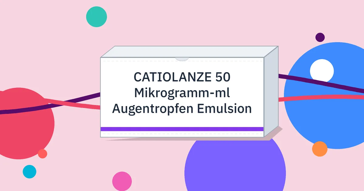 Symbolbild: Packung mit der Aufschrift CATIOLANZE 50 Mikrogramm-ml Augentropfen Emulsion (PZN 20165588) – Verfügbarkeit und Bezug in Apotheken in Frankfurt am Main