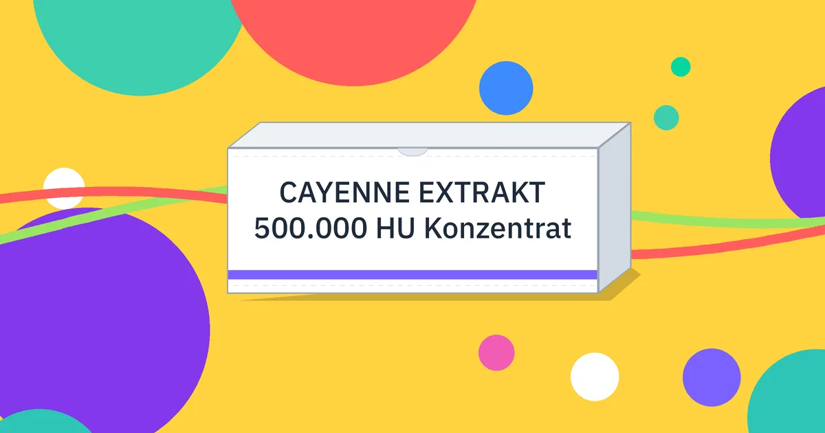 Symbolbild: Packung mit der Aufschrift CAYENNE EXTRAKT 500.000 HU Konzentrat (PZN 10537014) – Verfügbarkeit und Bezug in Apotheken in Frankfurt am Main