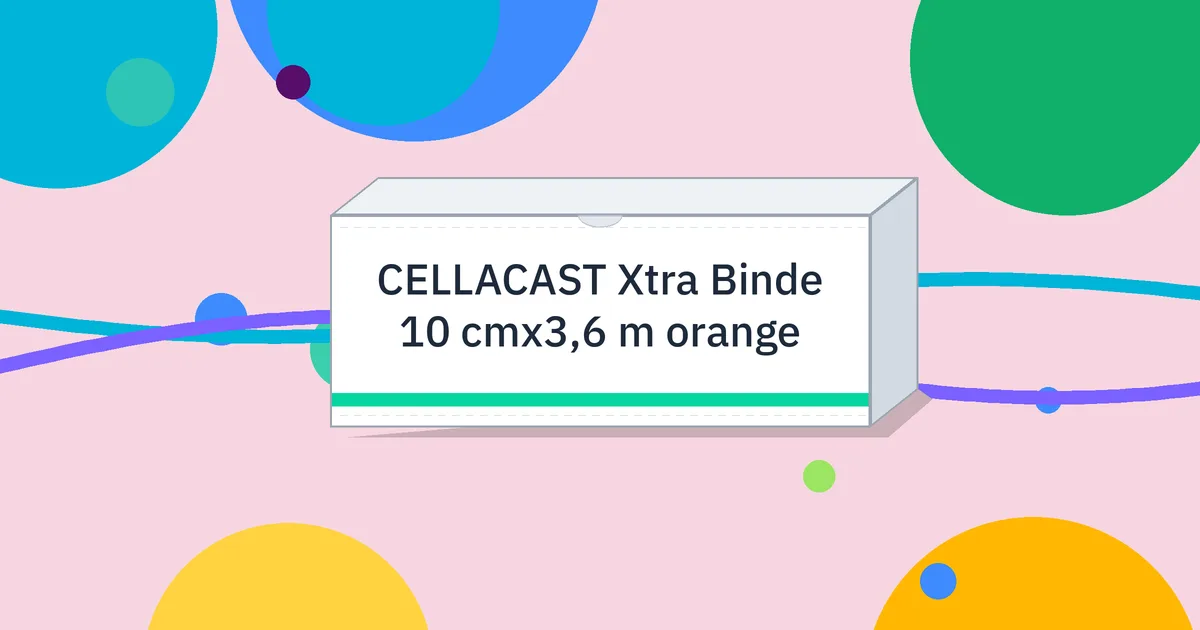 Symbolbild: Packung mit der Aufschrift CELLACAST Xtra Binde 10 cmx3,6 m orange (PZN 11381927) – Verfügbarkeit und Bezug in Apotheken in Frankfurt am Main