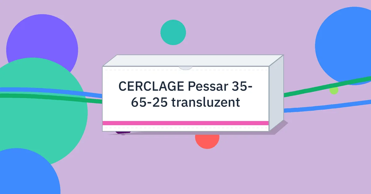 Symbolbild: Packung mit der Aufschrift CERCLAGE Pessar 35-65-25 transluzent (PZN 15226626) – Verfügbarkeit und Bezug in Apotheken in Frankfurt am Main