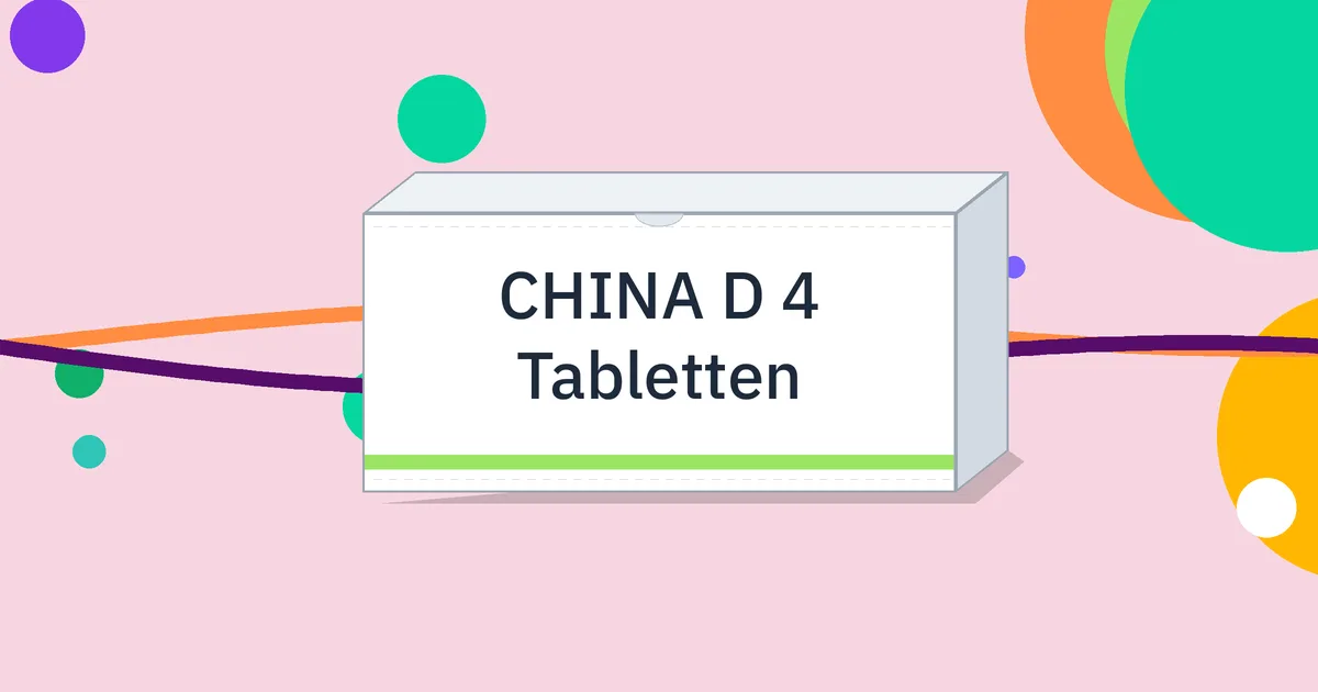 Symbolbild: Packung mit der Aufschrift CHINA D 4 Tabletten (PZN 01765331) – Verfügbarkeit und Bezug in Apotheken in Frankfurt am Main