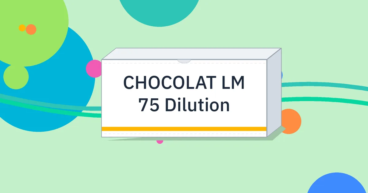 Symbolbild: Packung mit der Aufschrift CHOCOLAT LM 75 Dilution (PZN 12817172) – Verfügbarkeit und Bezug in Apotheken in Frankfurt am Main