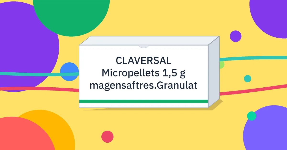 Symbolbild: Packung mit der Aufschrift CLAVERSAL Micropellets 1,5 g magensaftres.Granulat (PZN 04380519) – Verfügbarkeit und Bezug in Apotheken in Frankfurt am Main