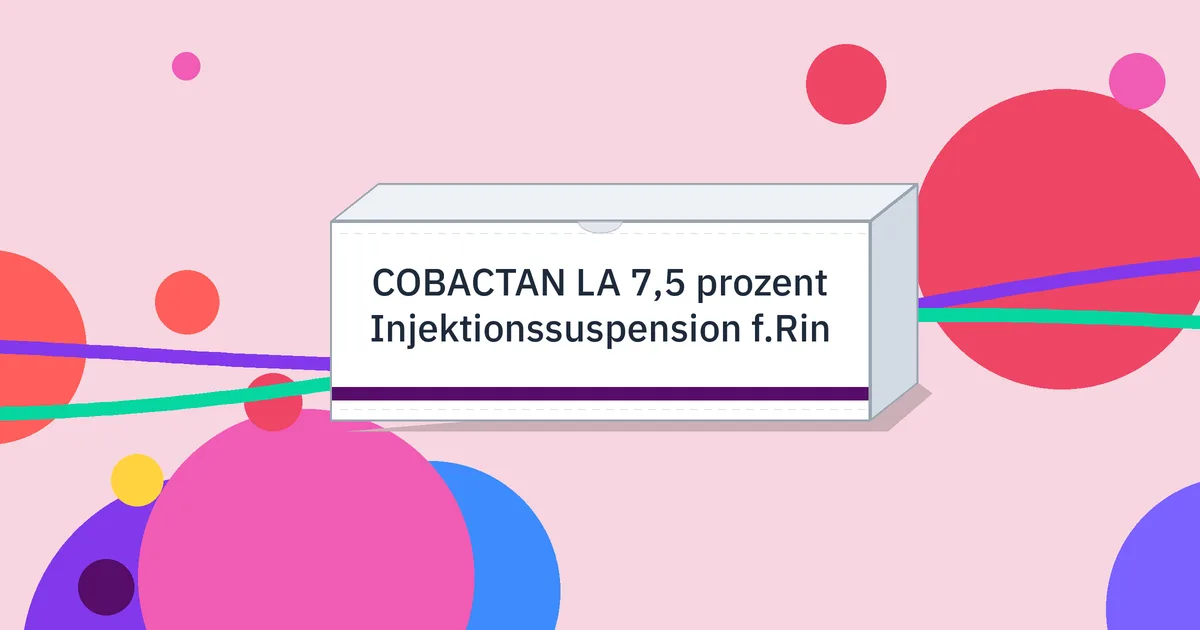 Symbolbild: Packung mit der Aufschrift COBACTAN LA 7,5 prozent Injektionssuspension f.Rin (PZN 06087025) – Verfügbarkeit und Bezug in Apotheken in Frankfurt am Main