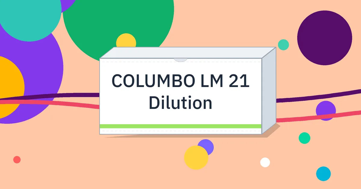 Symbolbild: Packung mit der Aufschrift COLUMBO LM 21 Dilution (PZN 13448854) – Verfügbarkeit und Bezug in Apotheken in Frankfurt am Main