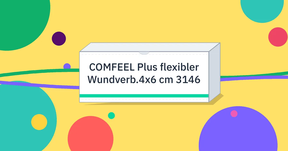 Symbolbild: Packung mit der Aufschrift COMFEEL Plus flexibler Wundverb.4x6 cm 3146 (PZN 11646892) – Verfügbarkeit und Bezug in Apotheken in Frankfurt am Main