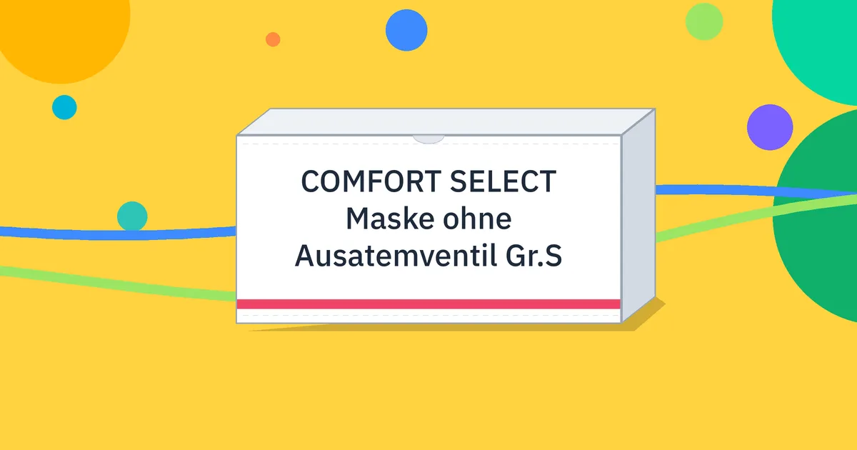 Symbolbild: Packung mit der Aufschrift COMFORT SELECT Maske ohne Ausatemventil Gr.S (PZN 00084681) – Verfügbarkeit und Bezug in Apotheken in Frankfurt am Main