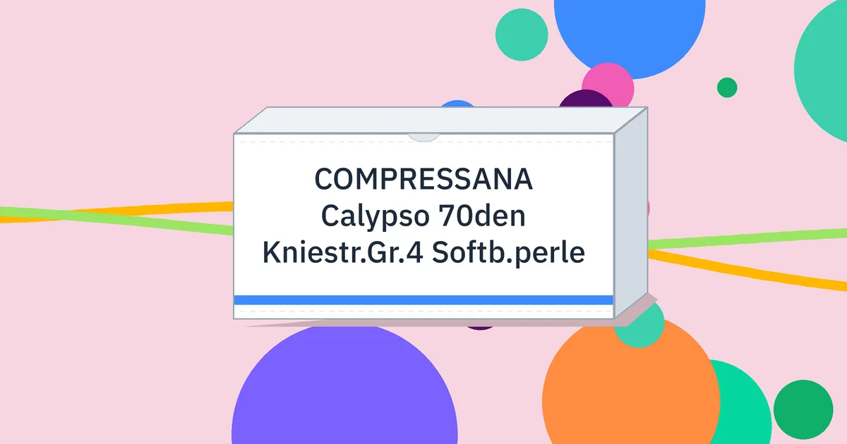 Symbolbild: Packung mit der Aufschrift COMPRESSANA Calypso 70den Kniestr.Gr.4 Softb.perle (PZN 07719450) – Verfügbarkeit und Bezug in Apotheken in Frankfurt am Main