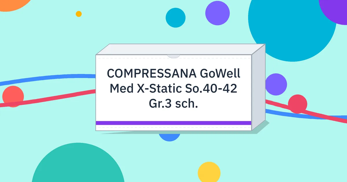 Symbolbild: Packung mit der Aufschrift COMPRESSANA GoWell Med X-Static So.40-42 Gr.3 sch. (PZN 03116714) – Verfügbarkeit und Bezug in Apotheken in Frankfurt am Main
