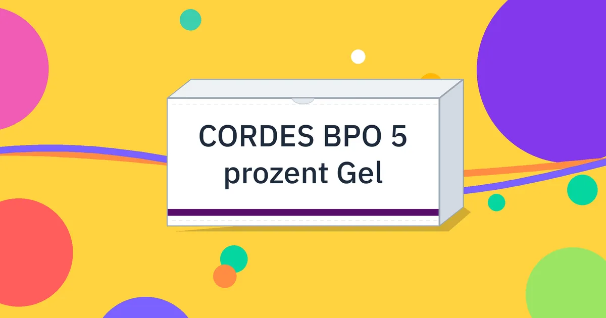 Symbolbild: Packung mit der Aufschrift CORDES BPO 5 prozent Gel (PZN 03332719) – Verfügbarkeit und Bezug in Apotheken in Frankfurt am Main