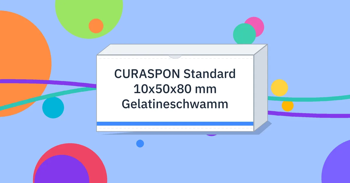 Symbolbild: Packung mit der Aufschrift CURASPON Standard 10x50x80 mm Gelatineschwamm (PZN 16210159) – Verfügbarkeit und Bezug in Apotheken in Frankfurt am Main