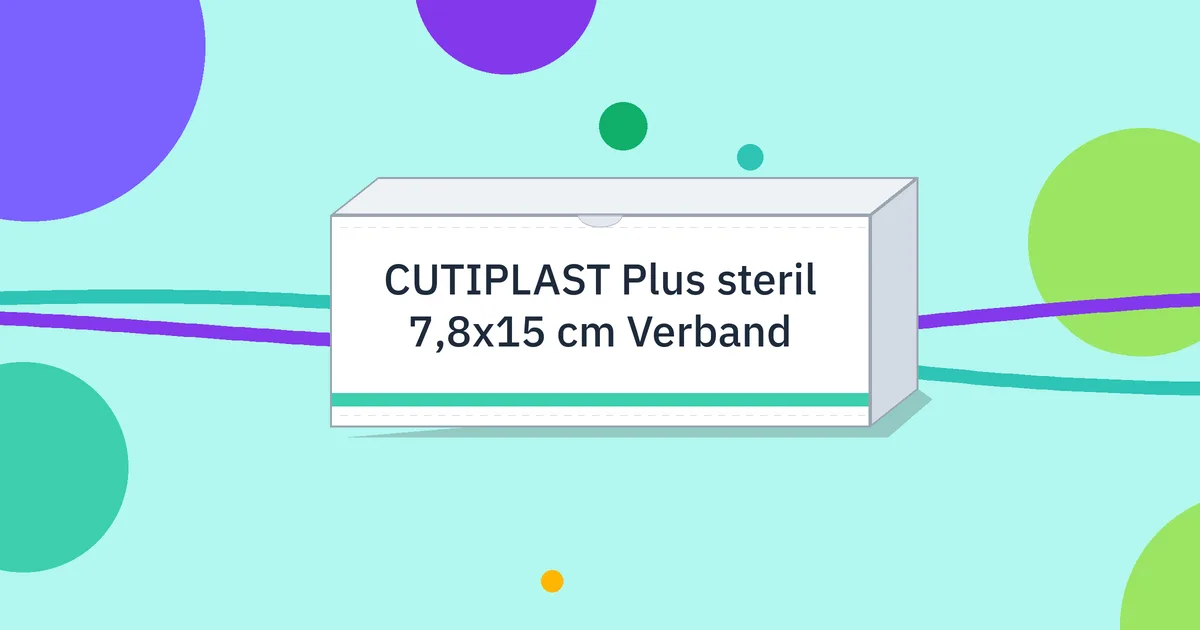 Symbolbild: Packung mit der Aufschrift CUTIPLAST Plus steril 7,8x15 cm Verband (PZN 17606296) – Verfügbarkeit und Bezug in Apotheken in Frankfurt am Main