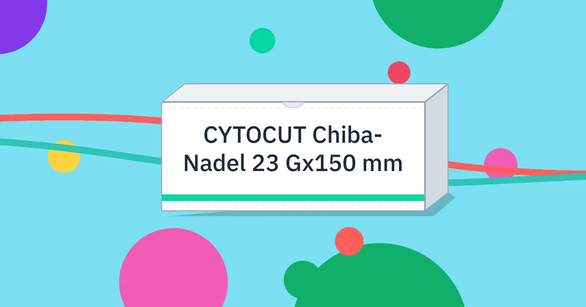 Symbolbild: Packung mit der Aufschrift CYTOCUT Chiba-Nadel 23 Gx150 mm (PZN 19735626) – Verfügbarkeit und Bezug in Apotheken in Frankfurt am Main