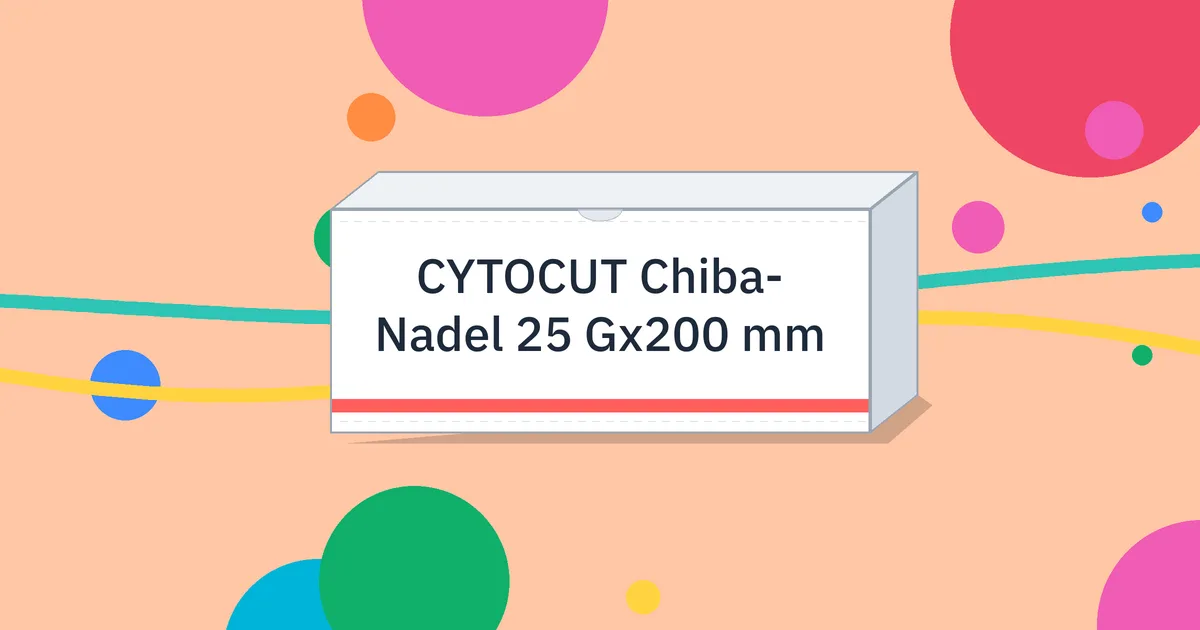 Symbolbild: Packung mit der Aufschrift CYTOCUT Chiba-Nadel 25 Gx200 mm (PZN 19735709) – Verfügbarkeit und Bezug in Apotheken in Frankfurt am Main