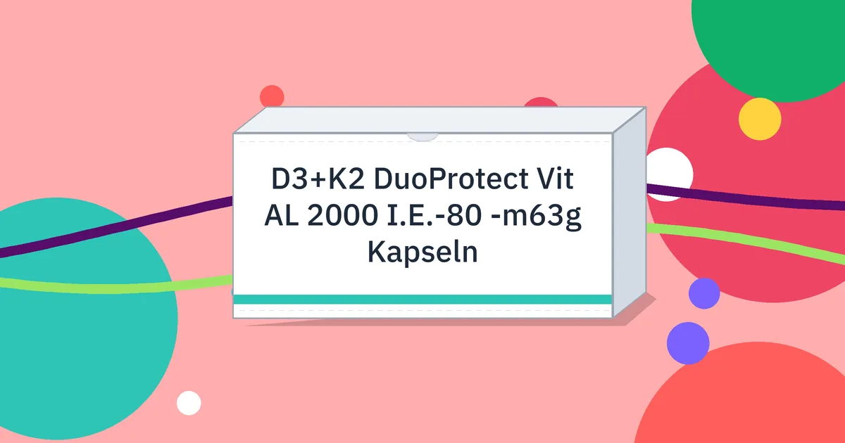 Symbolbild: Packung mit der Aufschrift D3+K2 DuoProtect Vit AL 2000 I.E.-80 -m63g Kapseln (PZN 17482693) – Verfügbarkeit und Bezug in Apotheken in Frankfurt am Main