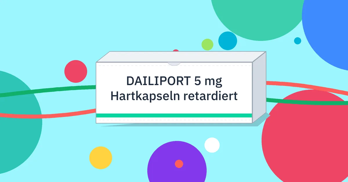 Symbolbild: Packung mit der Aufschrift DAILIPORT 5 mg Hartkapseln retardiert (PZN 16228722) – Verfügbarkeit und Bezug in Apotheken in Frankfurt am Main