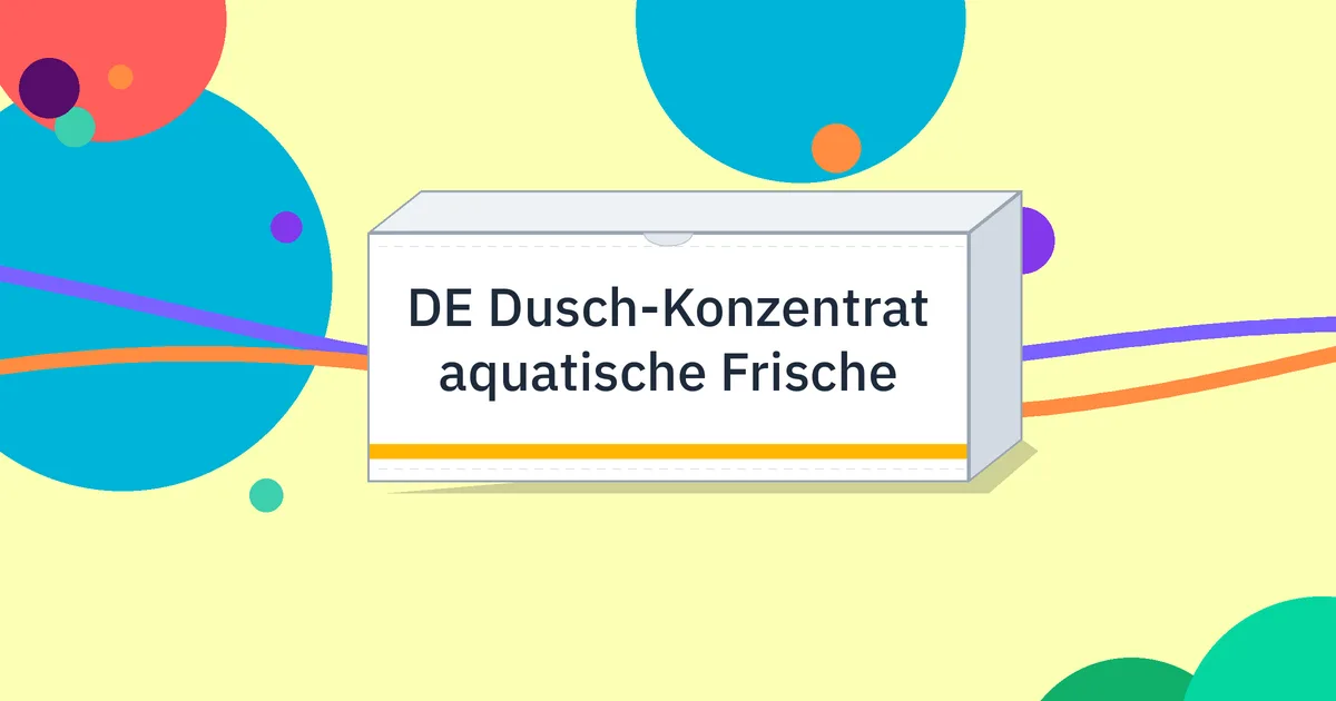 Symbolbild: Packung mit der Aufschrift DE Dusch-Konzentrat aquatische Frische (PZN 16944720) – Verfügbarkeit und Bezug in Apotheken in Frankfurt am Main