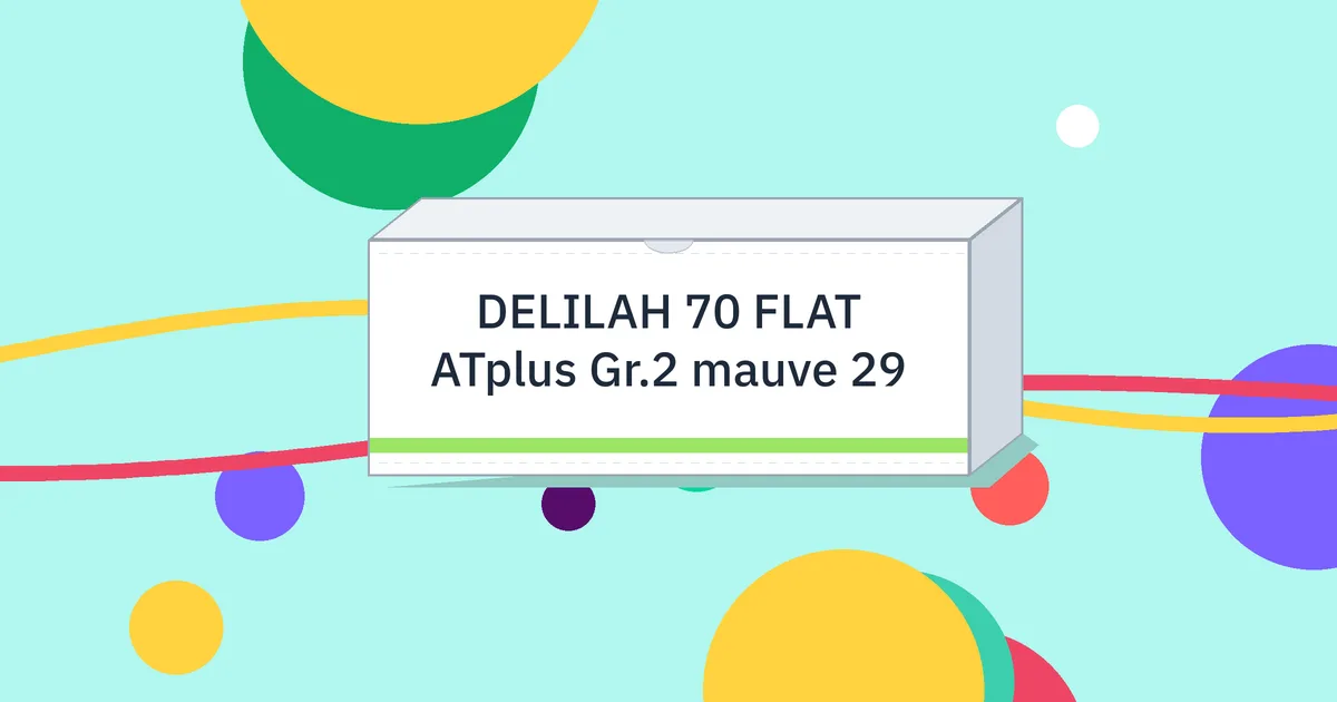 Symbolbild: Packung mit der Aufschrift DELILAH 70 FLAT ATplus Gr.2 mauve 29 (PZN 13848536) – Verfügbarkeit und Bezug in Apotheken in Frankfurt am Main