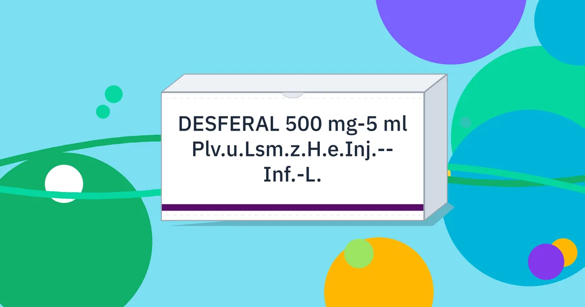 Symbolbild: Packung mit der Aufschrift DESFERAL 500 mg-5 ml Plv.u.Lsm.z.H.e.Inj.--Inf.-L. (PZN 18048415) – Verfügbarkeit und Bezug in Apotheken in Frankfurt am Main