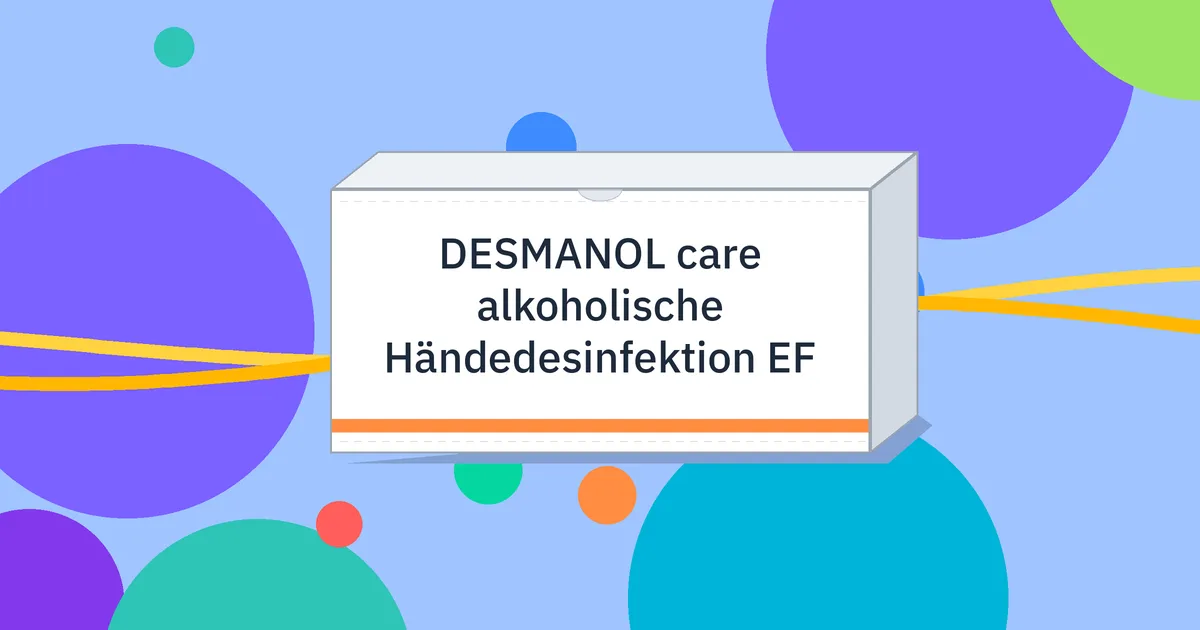 Symbolbild: Packung mit der Aufschrift DESMANOL care alkoholische Händedesinfektion EF (PZN 12427809) – Verfügbarkeit und Bezug in Apotheken in Frankfurt am Main