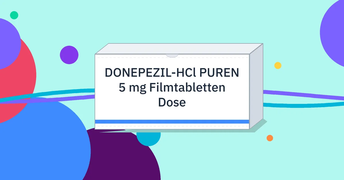 Symbolbild: Packung mit der Aufschrift DONEPEZIL-HCl PUREN 5 mg Filmtabletten Dose (PZN 11354221) – Verfügbarkeit und Bezug in Apotheken in Frankfurt am Main