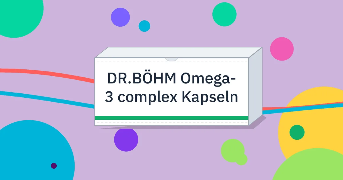 Symbolbild: Packung mit der Aufschrift DR.BÖHM Omega-3 complex Kapseln (PZN 15390946) – Verfügbarkeit und Bezug in Apotheken in Frankfurt am Main