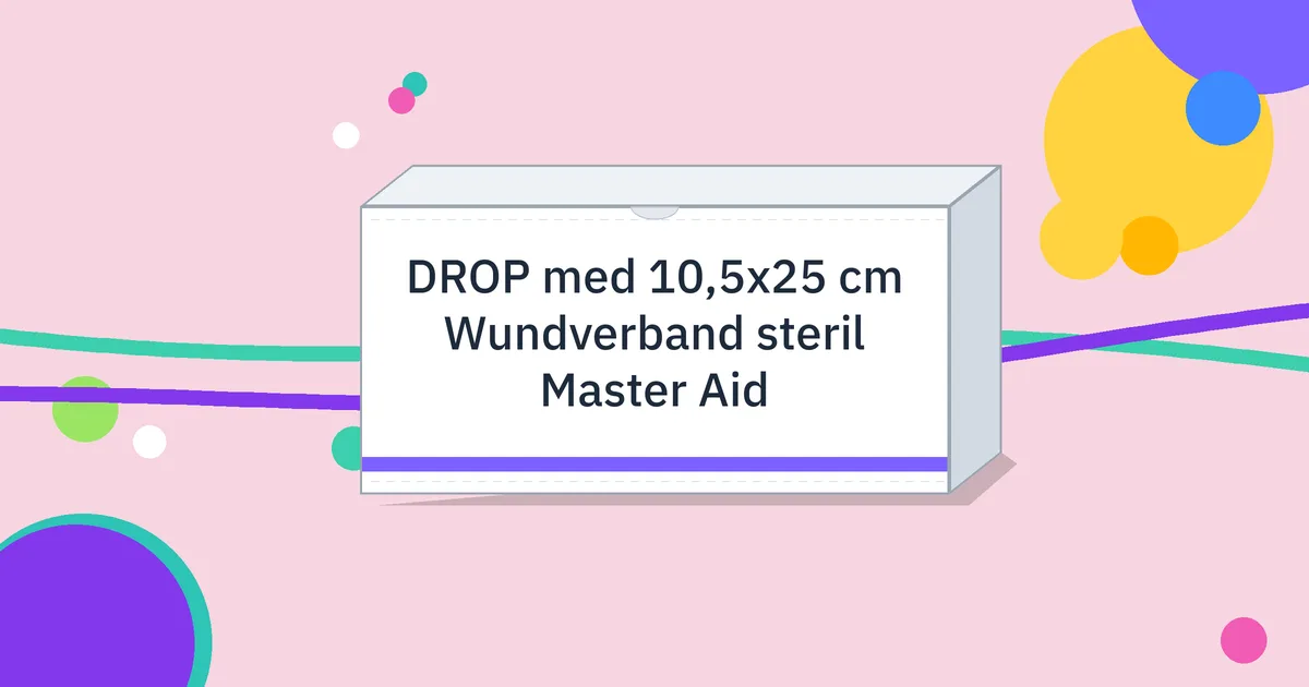 Symbolbild: Packung mit der Aufschrift DROP med 10,5x25 cm Wundverband steril Master Aid (PZN 20111888) – Verfügbarkeit und Bezug in Apotheken in Frankfurt am Main