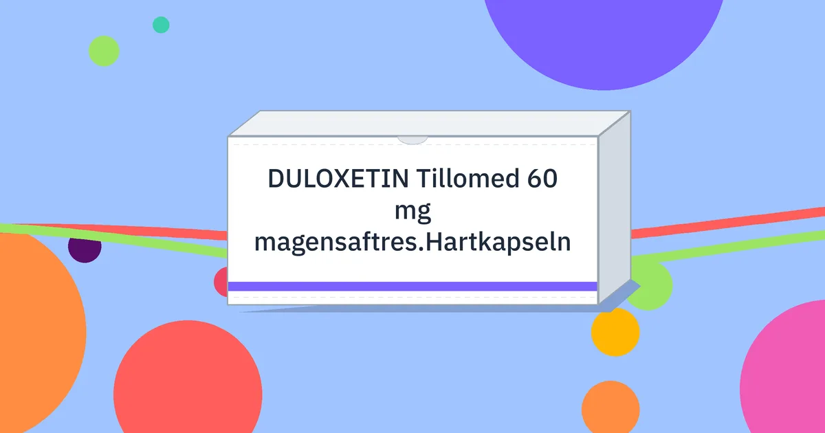 Symbolbild: Packung mit der Aufschrift DULOXETIN Tillomed 60 mg magensaftres.Hartkapseln (PZN 14001948) – Verfügbarkeit und Bezug in Apotheken in Frankfurt am Main