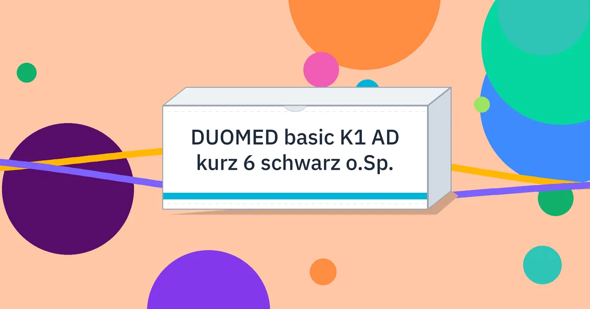 Symbolbild: Packung mit der Aufschrift DUOMED basic K1 AD kurz 6 schwarz o.Sp. (PZN 20904100) – Verfügbarkeit und Bezug in Apotheken in Frankfurt am Main