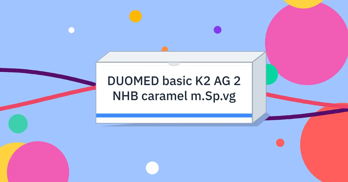 Symbolbild: Packung mit der Aufschrift DUOMED basic K2 AG 2 NHB caramel m.Sp.vg (PZN 20908718) – Verfügbarkeit und Bezug in Apotheken in Frankfurt am Main